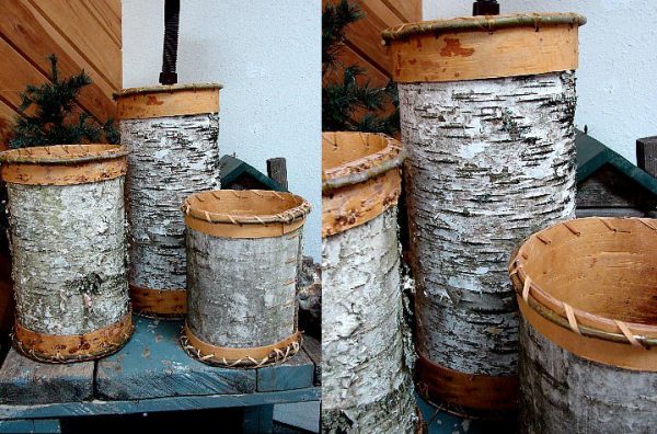 Authentic Native American Indian Birch Bark Trash Can Oversized Waste ...