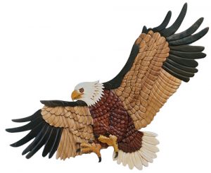 Solid Wood Intarsia Landing Bald Eagle Wall Decor - Moose-R-Us.Com Log ...