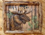 Intarsia Wood Art Bull Moose Head Log Framed Wall Decor - Moose-R-Us ...
