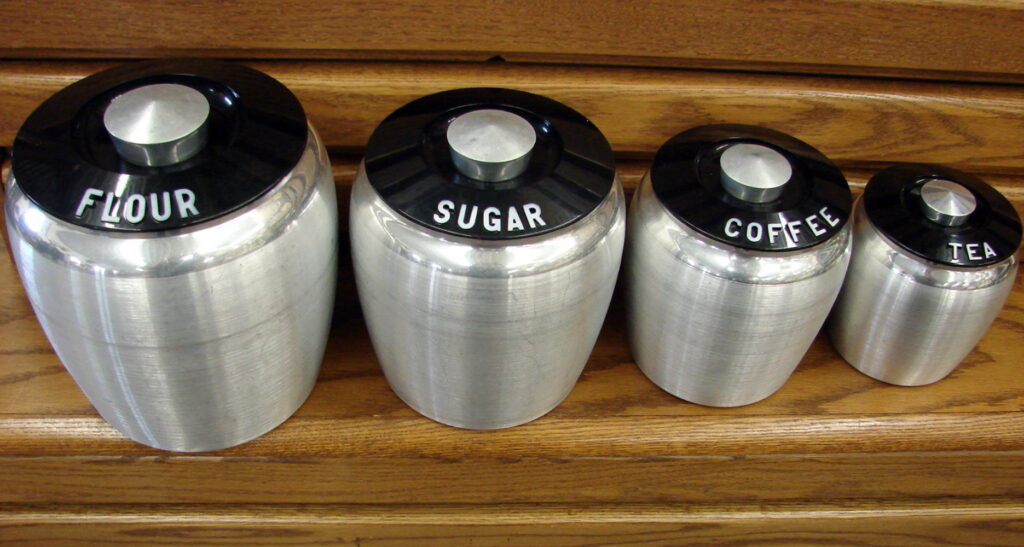 Vintage 1950's Kromex 4 Canister Spun Aluminum Flour Sugar Coffee Tea ...