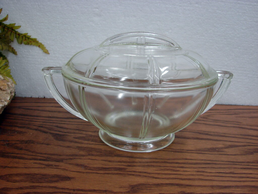 Vintage Art Deco Glasbake Clear Lemon Casserole w/ Fin Lid Queen Anne ...