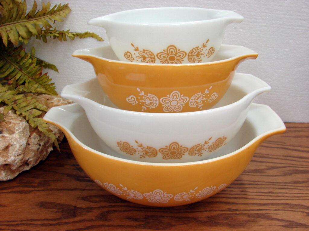 Set/4 Vintage PYREX Butterfly Gold #441 442 443 444 Cinderella Nesting ...