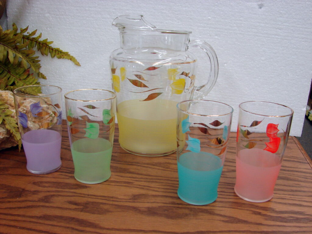 Vintage MCM Bartlett Collins Tulip Satin Juice Pitcher Glass Set Gold ...