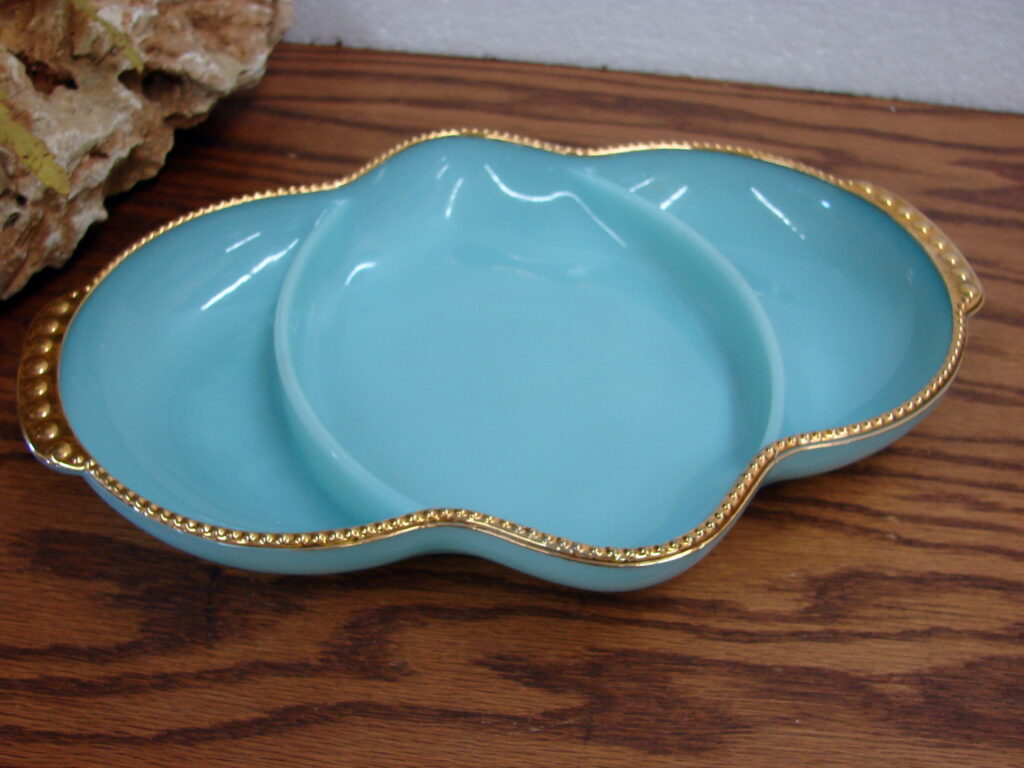 Vintage Fire King Delphite Blue Gold Trim Relish Dish 3 Section - Moose ...