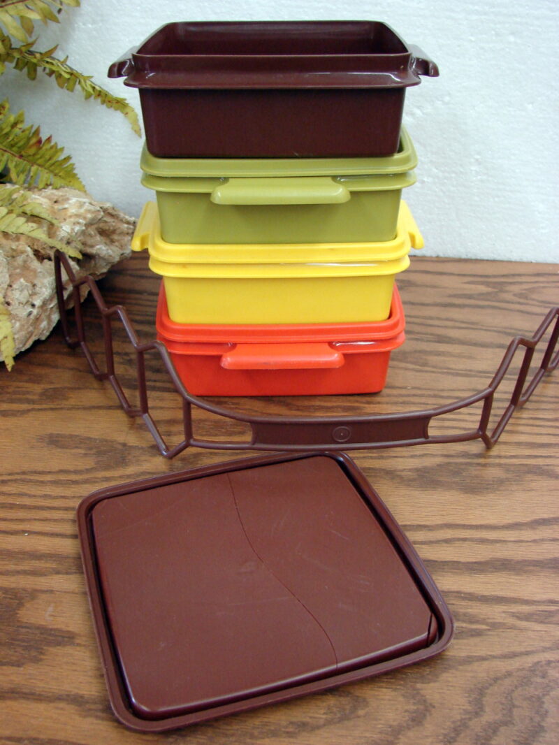 Vintage Tupperware Square Sandwich Keeper Set/4 Harvest Colors w/ Strap ...