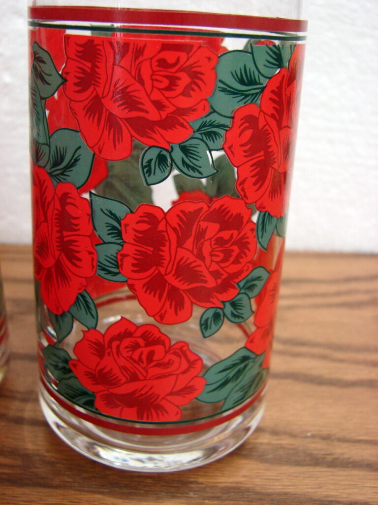 Vintage Red Roses Crisa Tumbler Drinking Glass Set/7 Mexico Glassware ...