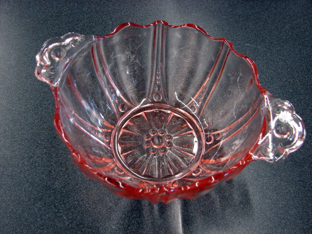 Vintage Anchor Hocking Oyster Pearl Small Round Dish Tab Handles Pink ...