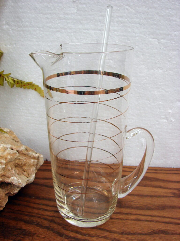 Vintage Blown Glass Martini Pitcher with Stir Stick Gold Swirl Line ...