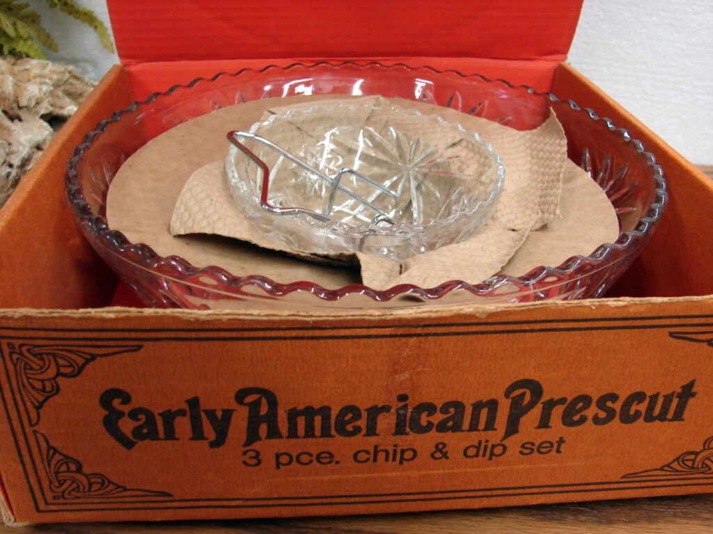 Vintage Anchor Hocking Early American Prescut 3 Pc Dip Set Original Box - Moose-R-Us.Com Log ...
